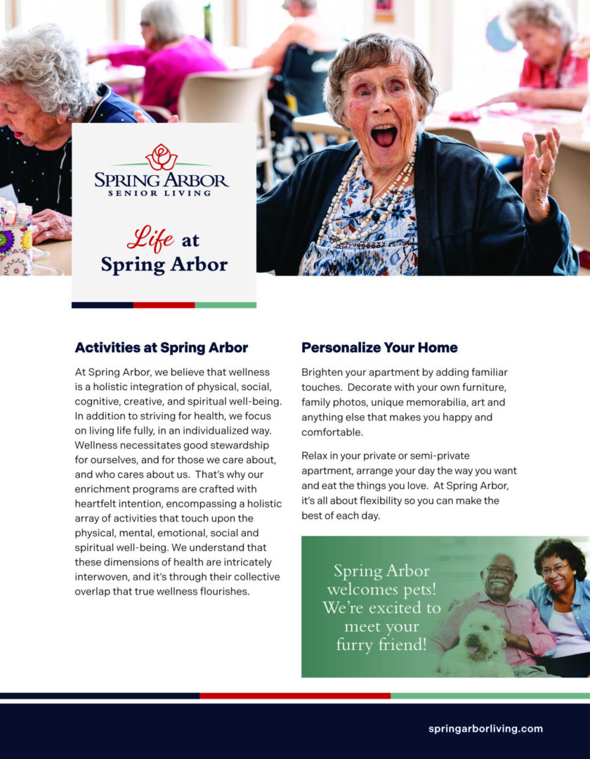 Life At Spring Arbor Flyer – Spring Arbor Senior Living Company Store