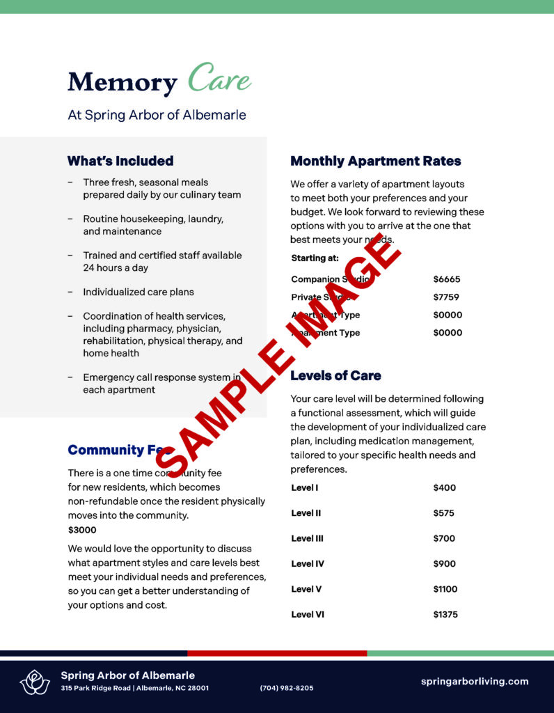 Spring Arbor MC Price Sheet – Spring Arbor Senior Living Company Store